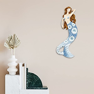 Bownew Resin Ocean Theme Wall Decor Hanging Coastal and Beach Style Wall Decorations for Bathroom Living Room and Outdoor Area, Mermaid