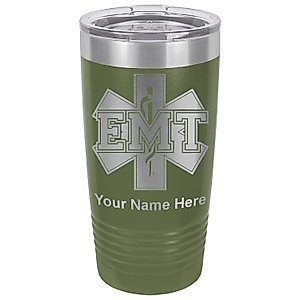 LaserGram 20oz Vacuum Insulated Tumbler Mug, EMT Emergency Medical Technician, Personalized Engraving Included (Camo Green)