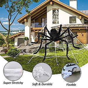 3pcs 212'' Halloween Spider Web 49" Halloween Spider Decorations Stretch Cobweb Fake Spider Giant Spider Web for Indoor Outdoor Halloween Decorations Yard Lawn Home Costumes Party Haunted House Décor