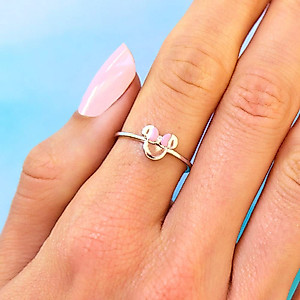 Pura Vida Silver Disney Minnie Mouse Delicate Ring w/Crystal Stone - Brass Base Band, Rhodium Plating - Size 8