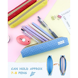 YETOOME 3 Pieces Slim Pencil Case, Colored Pencil Pouch Cosmetic Bag Office Stationery Organizer with Zipper for Adult (Red, Yellow, Blue)