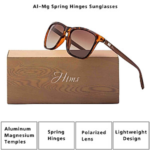 Htms Square Aluminum Magnesium Frame Polarized Sunglasses Vintage Spring Temple Sun Glasses Men Women Retro Driving Eyewear UV400 (Brown Lens/Leopard Frame)