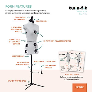 Dritz Twin-Fit Dress Form with Adjustable Tri-Pod Stand, Petite