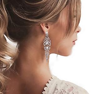 BriLove Wedding Bridal Dangle Earrings for Women Crystal Cluster Teardrop Earrings Clear Silver-Tone