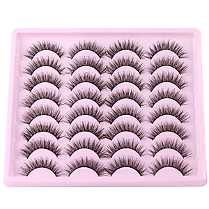 Natural Lashes Cat Eye Wispy False Eyelashes D Curl Lashes Fake Eyelashes Soft Handmade Russian Strip Lashes Pack Look Like Extension Multipack 16 Pairs