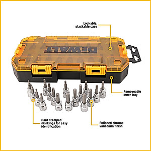 DEWALT Drive Bit Socket Set, 3/8" Drive, SAE/Metric, 17-Piece (DWMT73806) & Impact Driver Ready 3-Piece Socket Adapter Set DW2541IR, DW2542IR, DW2547IR
