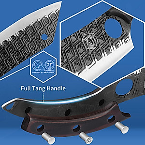 XYJ Slicing Japanese Chef Knife With Guards Protector,Curved Vegetable Butcher Knives Camping Kitchen Knives,Carving Brisket Knife,Full TangTang (11.5 Inch)