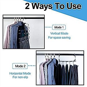 OKOMARSS Pants Hangers Space Saving, 2 Pack Stainless Steel Anti-Slip Multiple Layers Multifunctional Pants Hangers Uses Wardrobe Clothes Hangers for Pants Trousers Skirts Scarves (Black)