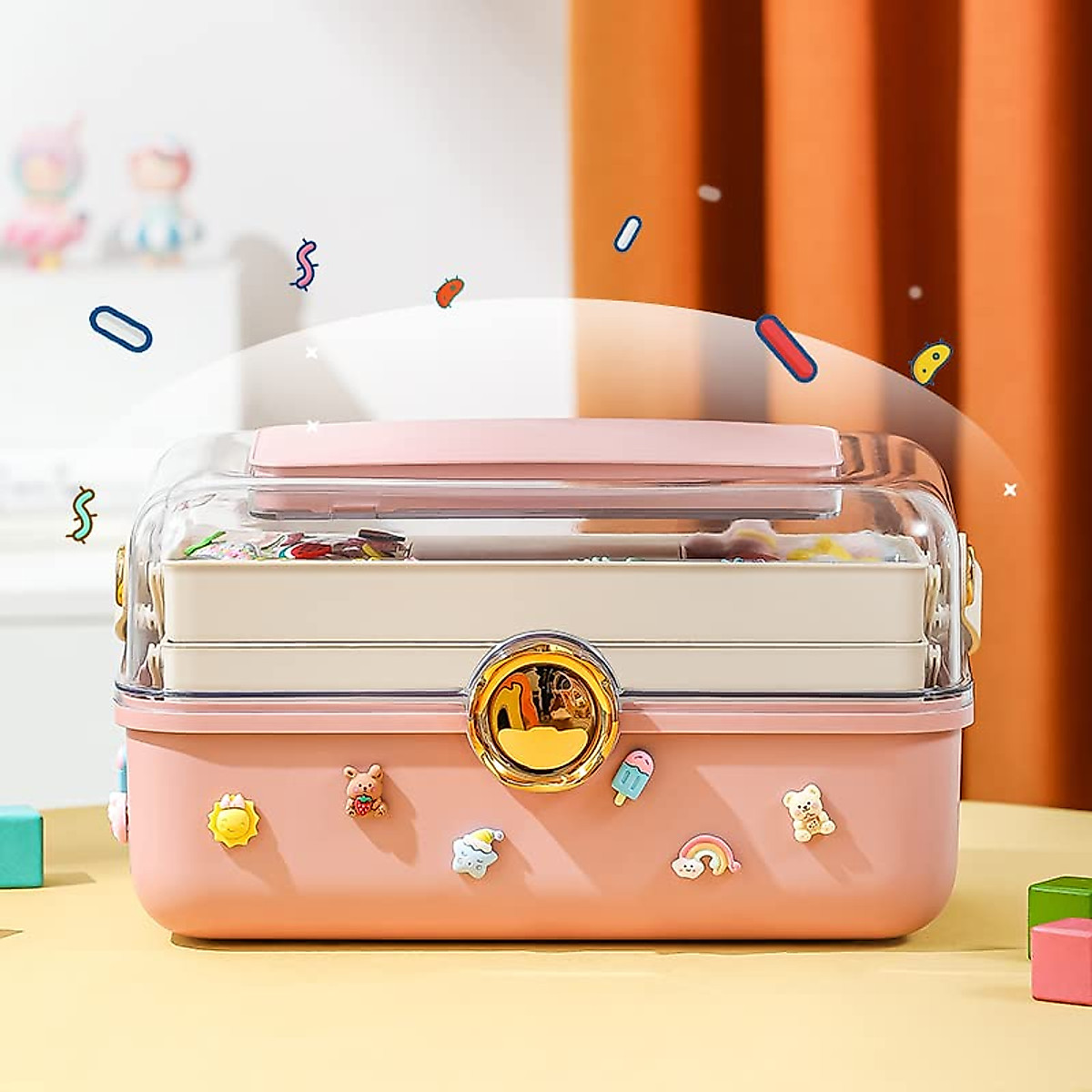 Genérico Organizer Box, Multipurpose Organizer, plastic box to organize, with mirror, 2 layers to organize, all kinds of accessories. (Pink) BBC252501BC