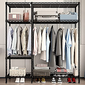 BOLUBOYA Garment Rack Heavy Duty Metal Wire Clothes Rack for Hanging Clothes Wardrobe Closet Freestanding Closet Portable Closets Wire Shelving Wardrobe