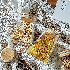 WEIRUIFANZHI 3 Pack Glass Food Storage Jars with Bamboo Lids Set Clear Airtight Canisters Kitchen Decorative Containers for Candy,Cookie Coffee,Sugar,Spice(17OZ/25OZ/32OZ)