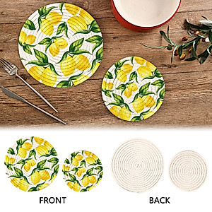 ALAZA Yellow Lemon and Leaves on White PotHolders Trivets Set Cotton Hot Pot Holders Set Farmhouse Coasters,Hot Pads,Hot Mats for Kitchen Counter Decorative