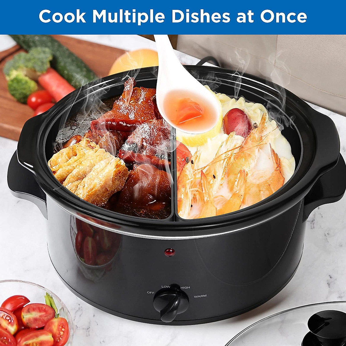 2023 Upgrade Silicone Crock Pot Liner Fit for Crockpot 6 QT Oval, BPA Free Reusable Slow Cooker Divider Insert Separator Bags Dual Pockets, Dishwasher Safe (2 Dividers)