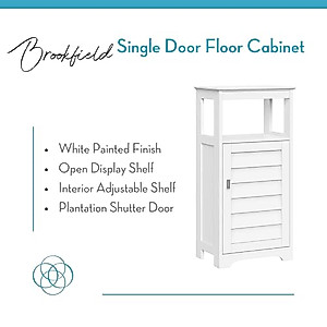RiverRidge Brookfield Single Door Floor Storage Cabinet Bathroom Cabinet with Shutter Style Door, Open Shelves & Adjustable Interior Shelf