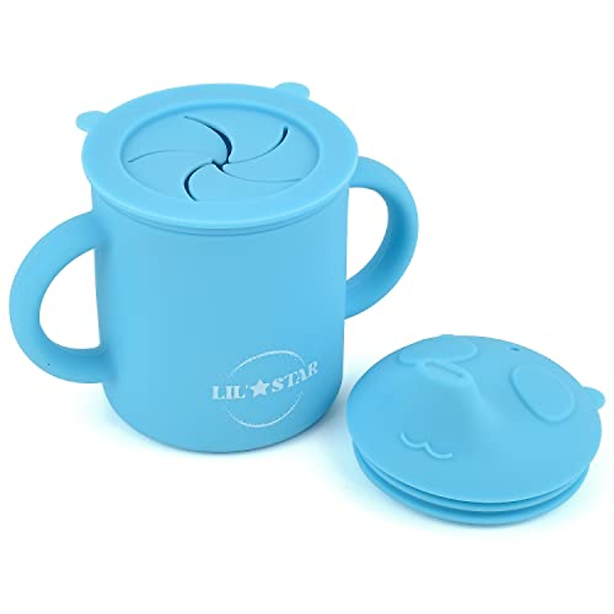 LIL' STAR Silicone Sippy Cup and Snack Cup 2-in-1 | 5oz Sippy Cups for Baby 6+ Months | Spill Proof Sippy Cups for Toddlers | Soft Silicone Baby Training Cup with Handles | BPA Free (Blue)