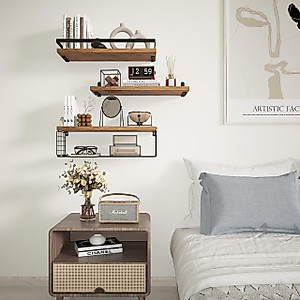 Eunvabir Floating Shelves for Bathroom Storage Decor with Basket, Wood Wall Mounted Over The Toilet Shelves, Hanging Shelf for Bedroom Kitchen Laundry Living Room Plants Farmhouse Organizer