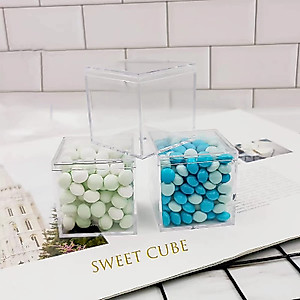 ALMOXVYE 15 Pieces Clear Acrylic Square Cube Boxes, 3 x 3 x 3 lnch Mini Acrylic Box with Lid, Small Plastic Candy Cubes for Jewelry, Coins, Beads, Craft Supplies, Pills Herbs, Sewing