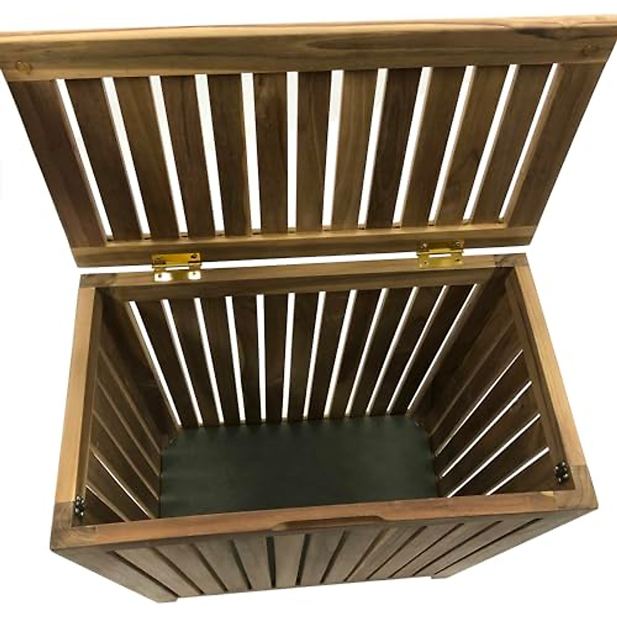 Genuine Teak Wood Spa Style Full Size Hamper, Top Load Double Hinged Lid, Slat Panel Woodgrain Finish, 19.75 Inch Width x 11 inch Depth x 26 Inch Tall