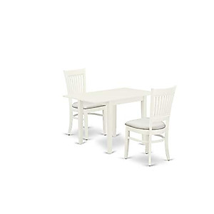 East West Furniture NDVA3-LWH-C Norden 3 Piece Kitchen Table & Chairs Set Contains a Rectangle Dining Room Table with Dropleaf and 2 Fabric Upholstered Chairs, 30x48 Inch, Linen White