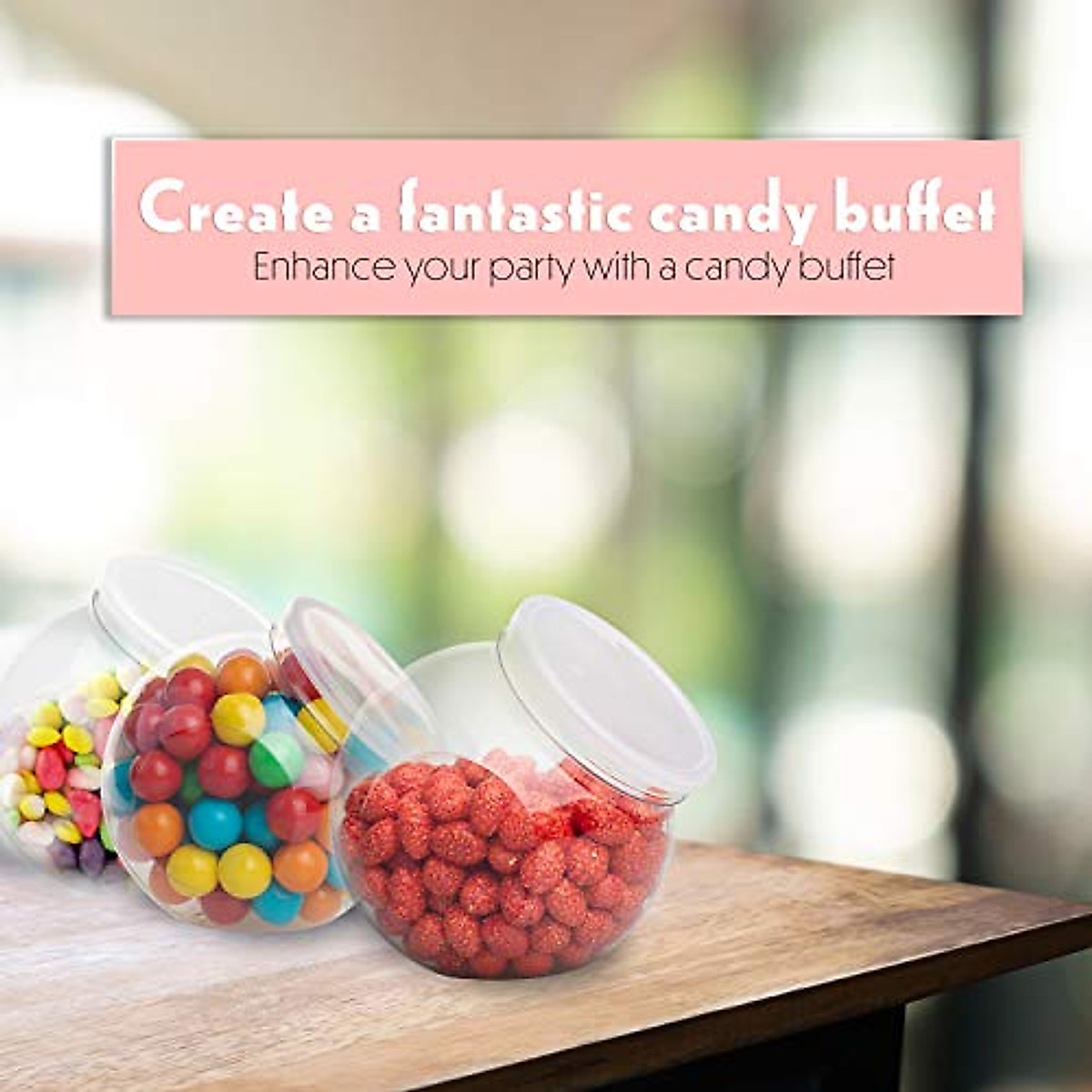 Upper Midland Products [3PK] Candy Jars For Candy Buffet With Candy Scoops - 48 Oz Clear Gumball Candy Buffet Bar Containers Set Plastic Candy Display Jars With Lids For Party, Candy Table Buffet