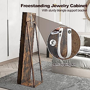 CHARMAID Jewelry Armoire with Higher Full Length Mirror, Lockable Jewelry Cabinet Organizer with Large Storage Capacity, Inside Makeup Mirror, Stable Base, Easy Assembly (Rustic Brown)