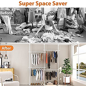 YeYeBest Clothes Rack, 2 Tier Closet Organizers And Storage Free Standing Closet Ceiling Link Floor Hanger for Hanging Clothes Adjustable Floor to Ceiling for Bedroom Laundry Room