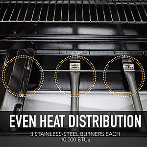 Kenmore 3-Burner Propane BBQ Grill, 30,000 BTUs Gas Grill with Cast Iron Cooking Grates, Folding Side Tables & Wheels, Outdoor Grill with Tool Hooks, Teal