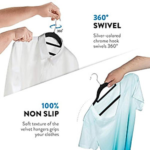 Zober Velvet Hangers 20 Pack - Clothes Hanger W/Tie Bar - Non-Slip, Swivel Hook, Slim Felt Hangers - Suits, Clothes, Pants, Coat Hanger - Black