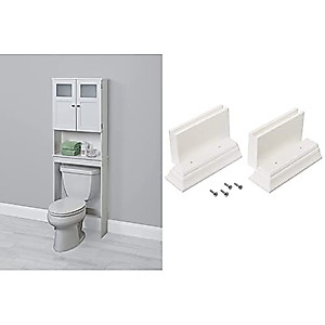 Zenna Home Over-The-Toilet Spacesaver, with 2 Glass Doors, Bathroom Storage, Espresso, White & Bathroom Leg Extension Kit Spacesavers, 3" - 4.5", White 2 Pieces