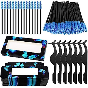 160 Pieces False Eyelash Kit, Include 30 Empty False Eyelash Storage Box, 30 Eyelash Tweezers Applicator Tool,100 Eyelash Brush Mascara Wands (Black Butterfly)