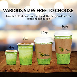 Yes!Fresh Disposable Hot Paper Cup,To Go Hot Cups for Coffee, Hot Liquid, Chocolate, Juice,Suitable for Party, Picnic, Travel, and Events (16 oz, 100 Count, Green)