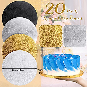 20 Pcs Cake Boards 10 Inch Round Cake Drum with 1/2 Inch Thick Cake Circles Rounds Base Cake Plate Corrugated Cardboard Base for Cakes Bread Desserts Wedding Birthday Party, 4 Colors