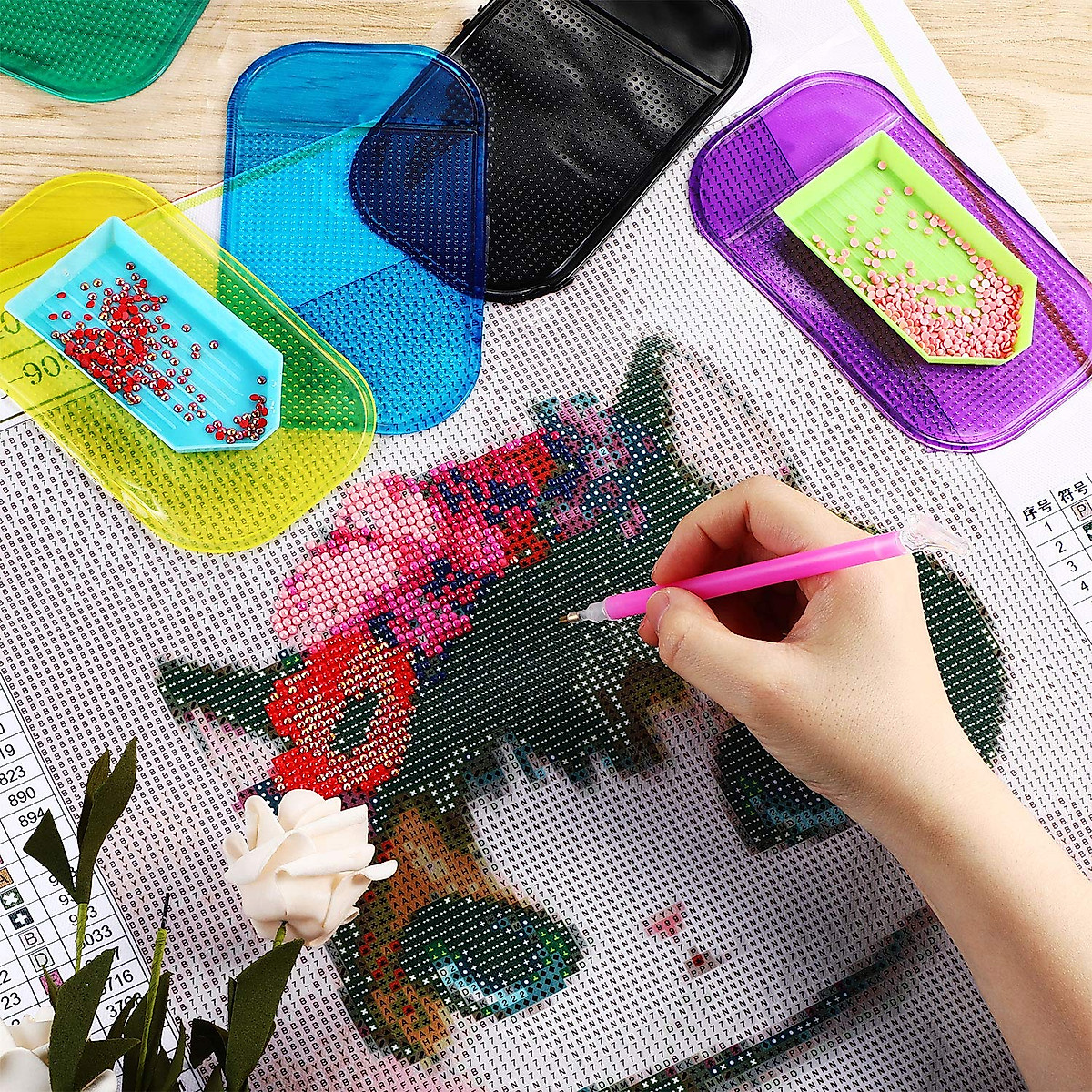 Blulu 6 Pieces Anti-Slip Tools Sticky Mat for Diamond Painting Sticky Gel Pad Non-Slip Universal Mount Holder 5.6 x 3.3 Inch for Holding Tray 5D Diamond Embroidery Accessories for Kids or Adults