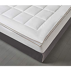 Blue Ridge Home Fashions ELLE DÉCOR 233 Thread Count Cotton Gusseted Mattress Topper, Queen, White