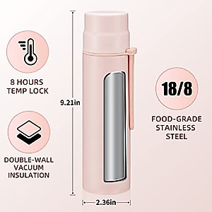 Thermos with Cup Stainless Steel Coffee Thermos - SUPKIT Vacuum Insulated Cup Keep Hot & Cold for Hours, Perfect for Biking, Camping, Office, Car or Outdoor Travel (17oz, Pink)