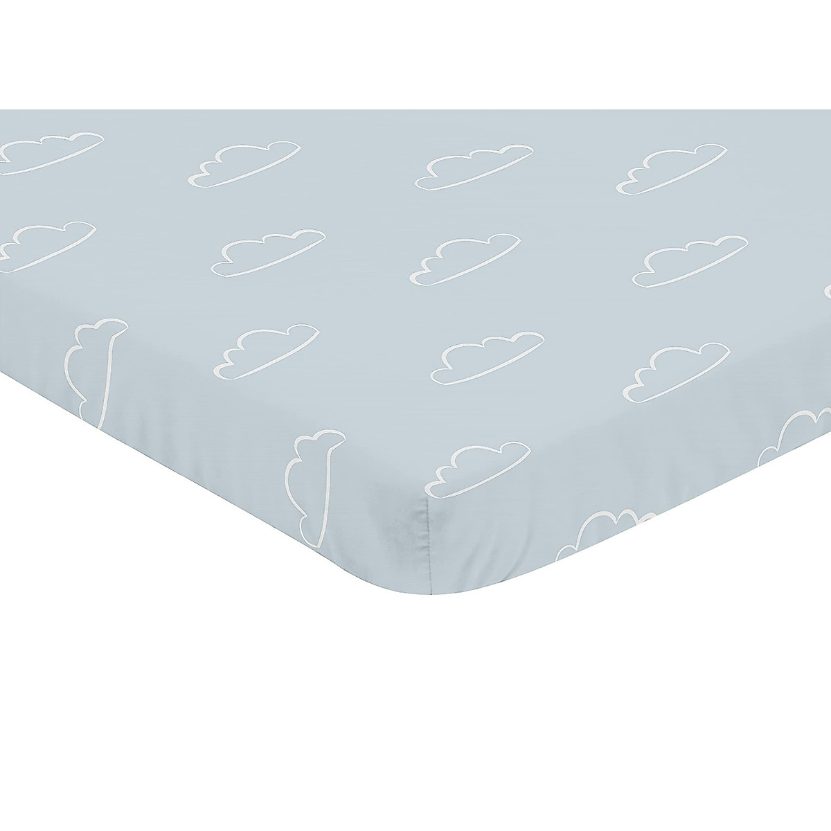Sweet Jojo Designs Blue Clouds Boy Fitted Mini Crib Sheet Baby Nursery for Portable Crib or Pack and Play - Slate and White Cloud Sky for Vintage Airplane Aviator Aviation Collection