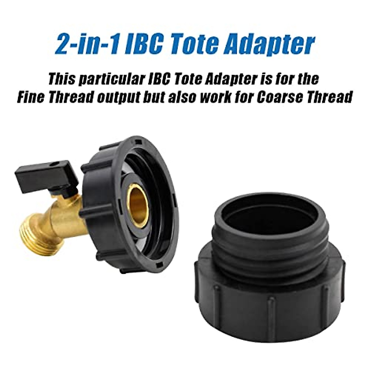 KAKSEY IBC Tote Fittings, IBC Tank Adapter 2" Fine Thread (NPT Fine Adapter x Coarse Thread) + Lead-Free 3/4" Brass Hose Faucet Valve with Butterfly Valve for Garden Hose Connector