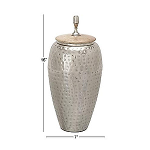 Deco 79 Contemporary Metal Abstract Decorative Jars, 7" x 7" x 16", Silver