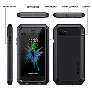 Lanhiem iPhone SE 2022/2020 Case, iPhone 7/8 Case, Heavy Duty Metal Case with Glass Screen Protector, Rugged Full Body Protective Cover for iPhone SE 3 and iPhone SE 2, Black
