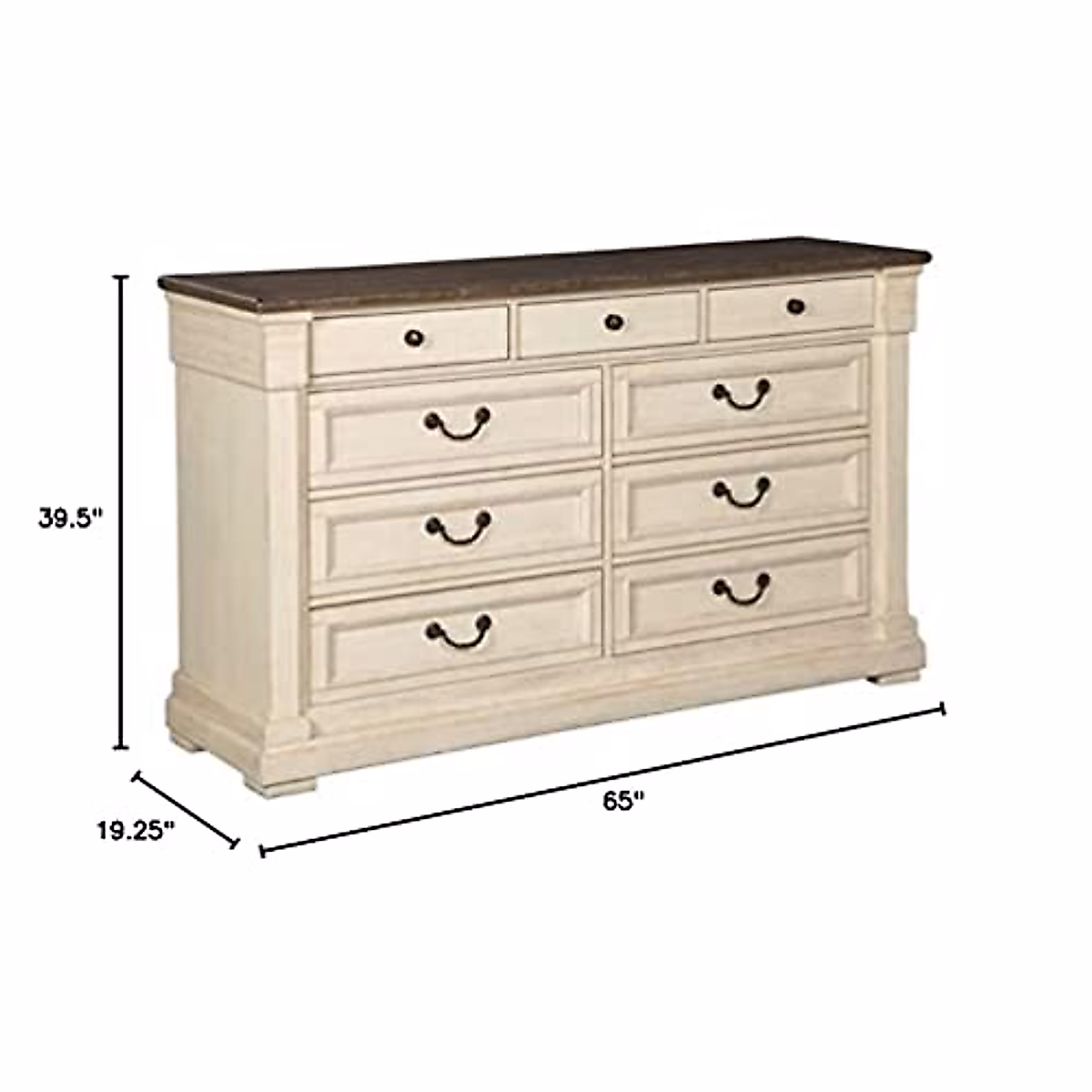 Signature Design by Ashley Bolanburg Farmhouse 9 Drawer Dresser with Dovetail Construction, Antique White, Weathered Gray