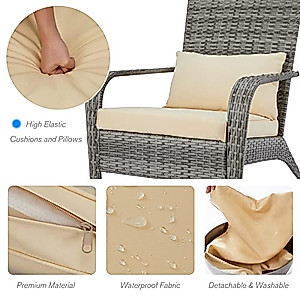 AECOJOY Patio Adirondack Wicker Chair,Outdoor Coconino Wicker Chair with Cushion and Pillow,All Weather High Back Rattan Wicker Patio Dining Chair for Garden,Backyard,Porch,Grey