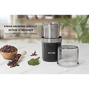Herb Grinder-Wirsh Electric Spice Grinder with 5.3oz. Stainless Steel Removable Bowl,Coffee Grinder with 200W Motor for Herbs,Spices,Coffee Beans,Nuts,Grains, One Press Operation with Pollen Catcher