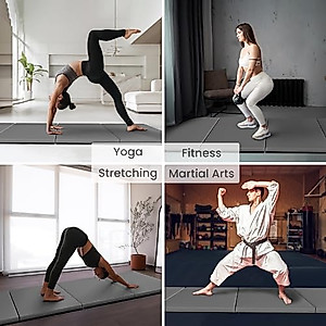 Signature Fitness All-Purpose 4'x10'x2" Extra Thick High Density Anti-Tear Gymnastics Gym Folding Exercise Aerobics Mats, Gray