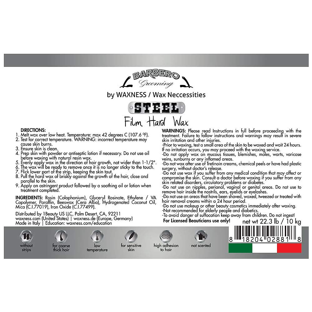 Waxness Barbero Grooming Hard Wax Steel for Men Bulk 22 Lb / 10 Kg