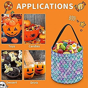 SLNFDKND Rainbow Mermaid Scale Halloween Bucket Trick Or Treat Buckets Candy Tote Bag for Kids Halloween Decorations