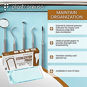 200 5.25 x 10 Self-Sterilization Pouches for Cleaning Tools, Autoclave Sterilizer Bags for Dental Offices, Pouch for Dentist Tools, 200 Pouches, 1 Box of Paper Blue Film