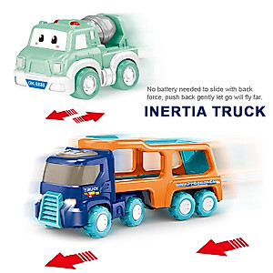 QXTTS Toddler Trucks Toys for 1 2 3 Year Old Boy Girl, with Sound and Light 7 in 1 Transport Vehicles Toy Set with 6 Different Small Toy Car, Gifts for Toddlers Age 1-3