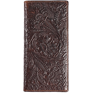 Womens Ladies Genuine Leather Wallet Long Embossing Bifold Wallet Clutch Purse (Coffee)