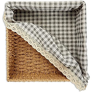 Set of 3 Rectangular Wicker Baskets with Removable Liner, Woven Storage Shelves (3 Sizes)