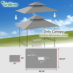 YardGrow 5x8FT BBQ Grill Gazebo Replacement Canopy Roof Double Tiered Outdoor Grill Shelter Canopy Top (Grey)